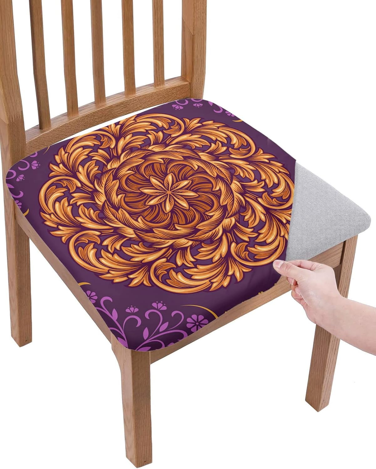 Mandala Pattern Seat Cover for Dining Room Chairs, Stretch Seat Covers ...