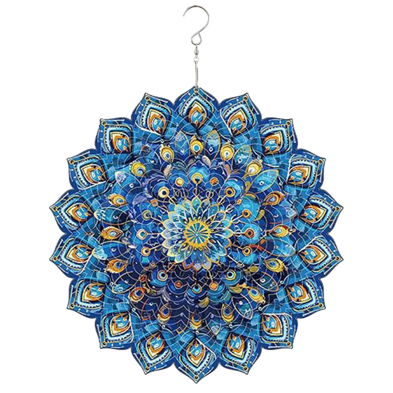 Mandala Peacock Wind Spinners, 12 inch 3D Stainless Steel Hanging Wind ...