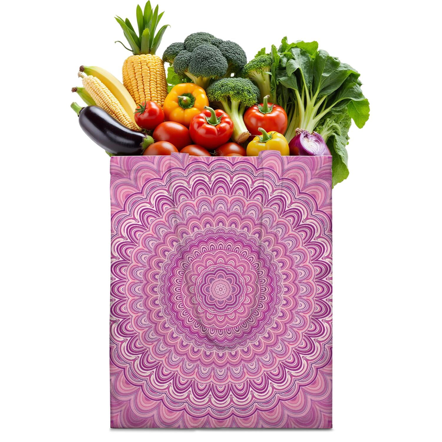 Mandala Print Reusable Canvas Tote Bag - Boho Tribal Ethnic Design with ...