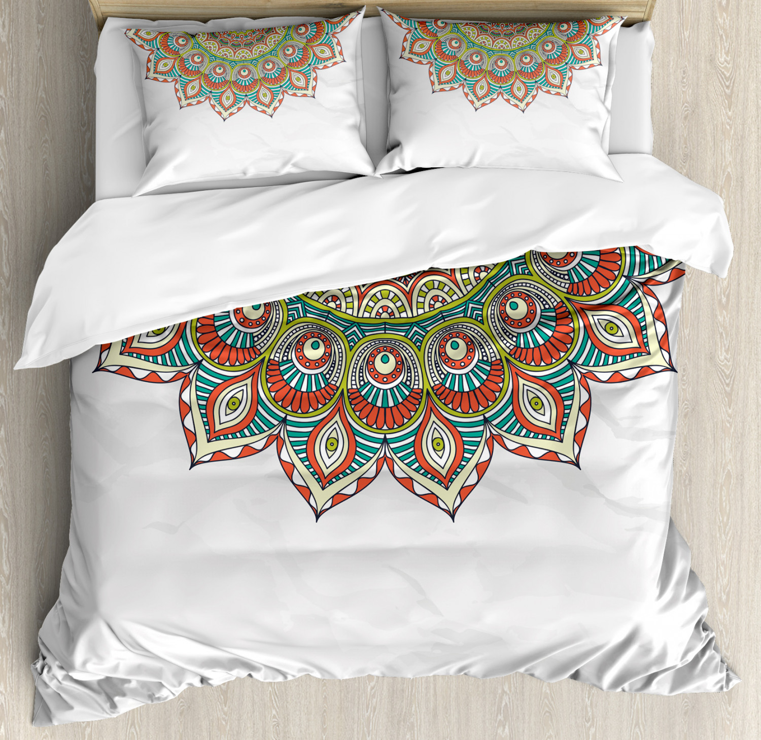 Mandala Queen Size Duvet Cover Set, Arabesque Style Mandala Pattern ...