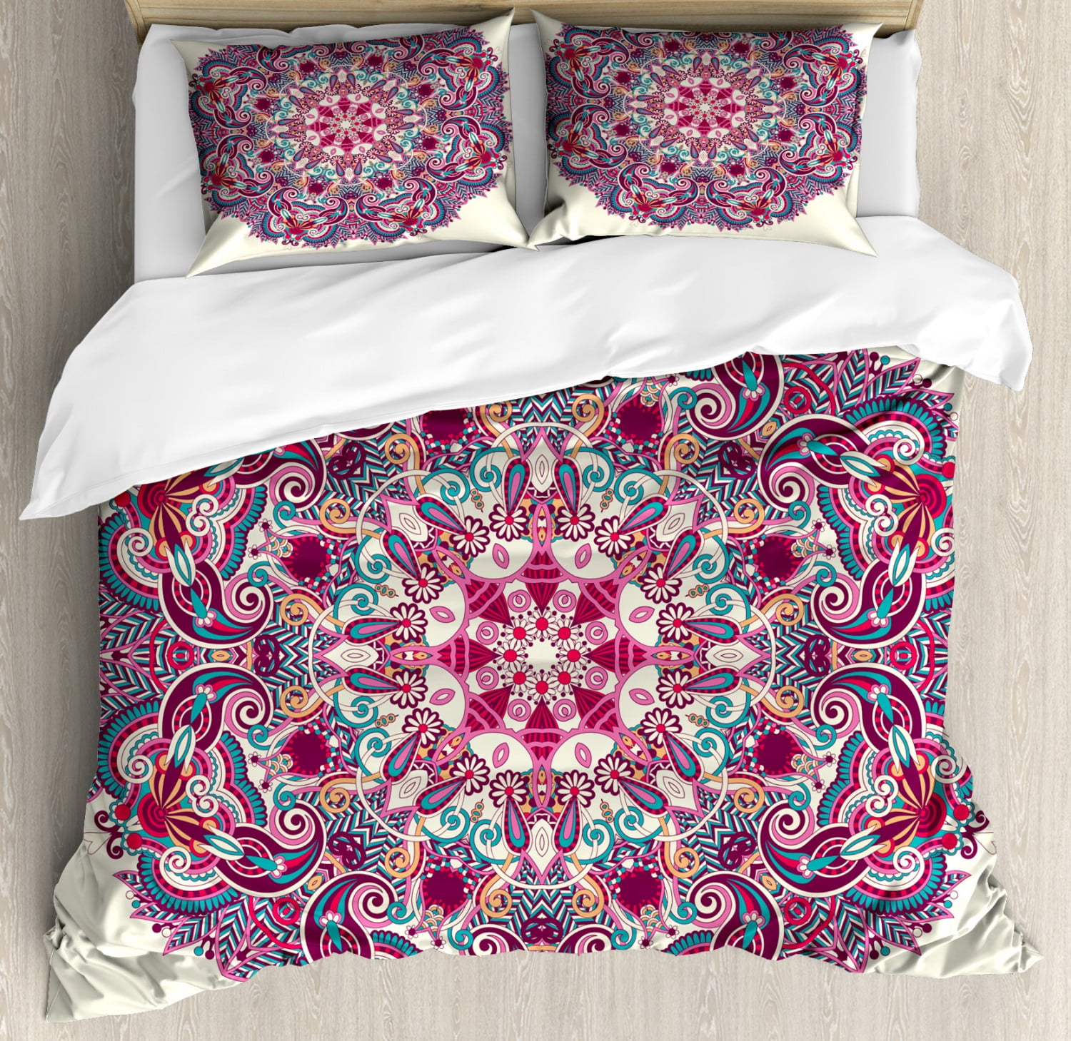 Mandala Queen Size Duvet Cover Set, Detailed Mandala Pattern with ...
