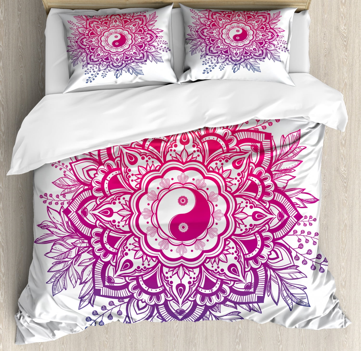 Mandala Queen Size Duvet Cover Set, Yin and Yang Sacred Lotus Mystic ...