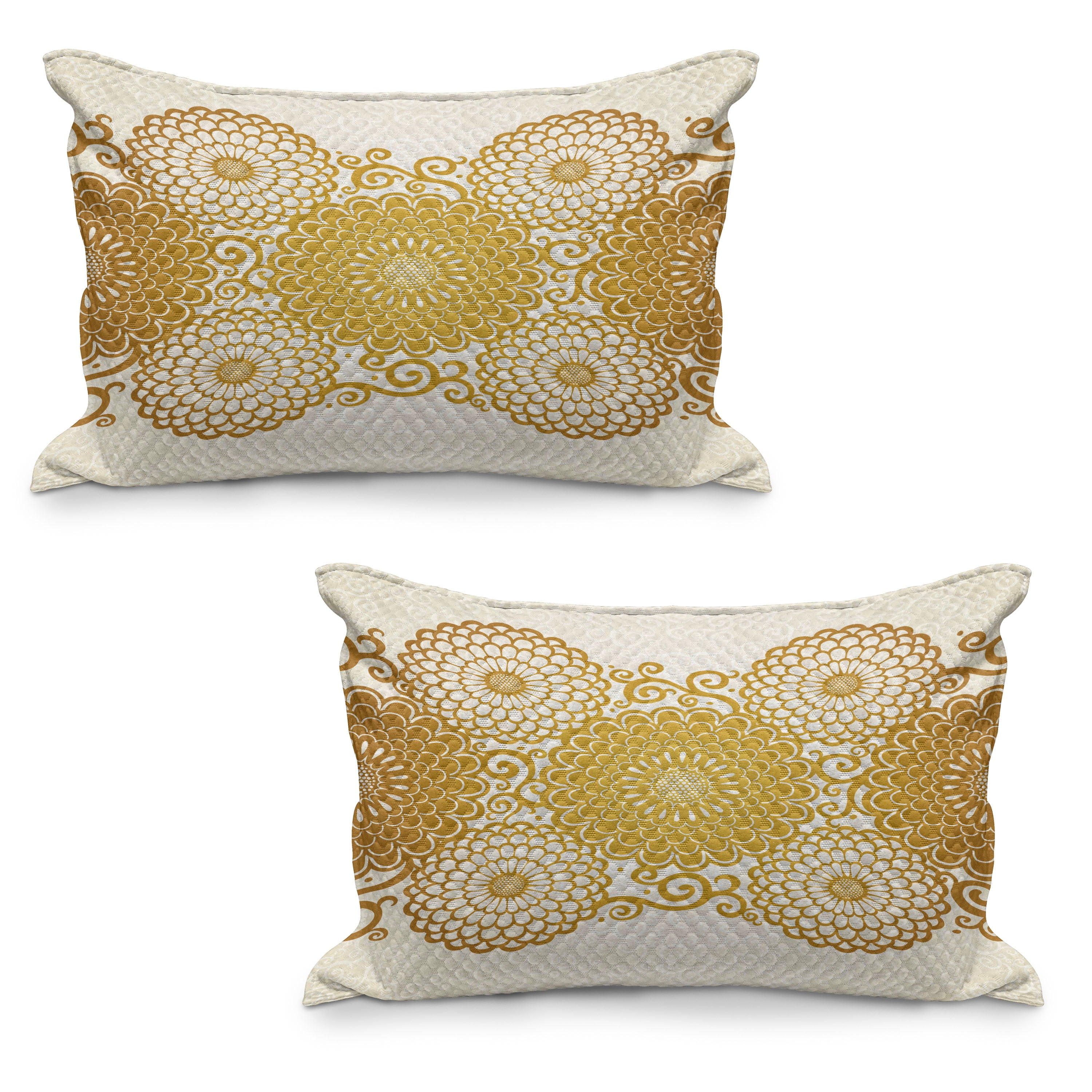 Mandala Quilted Pillowcover Set of 2, Border with Large Flowers and ...