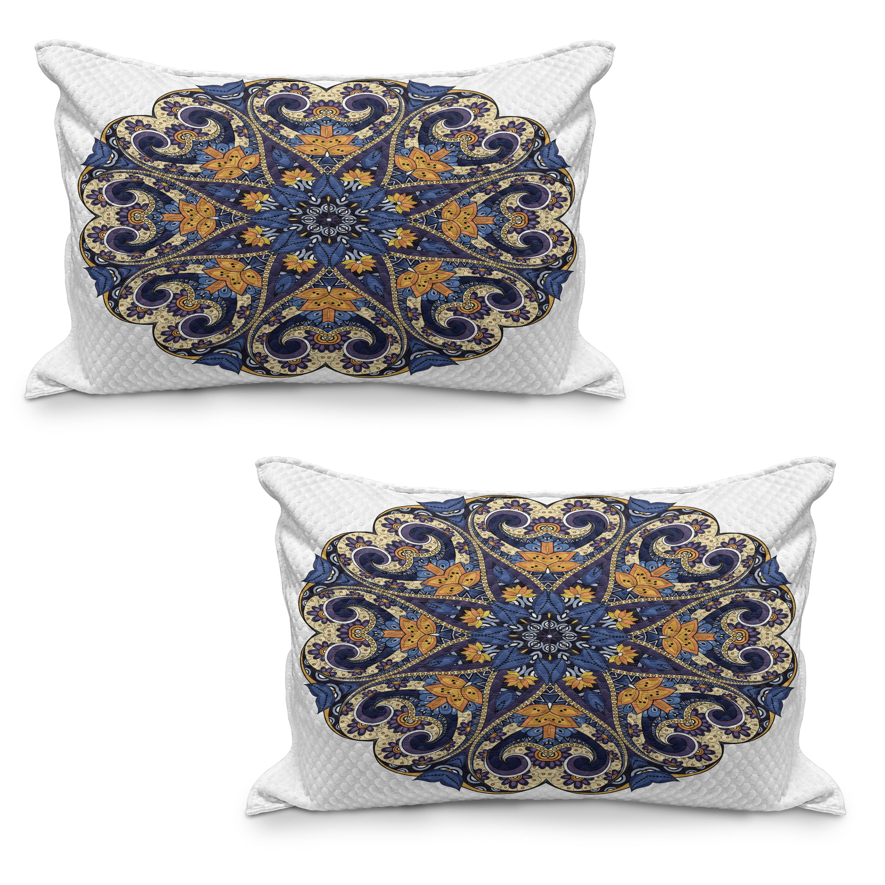 Mandala Quilted Pillowcover Set of 2, Floral Motif Vibrant Colors Inner ...