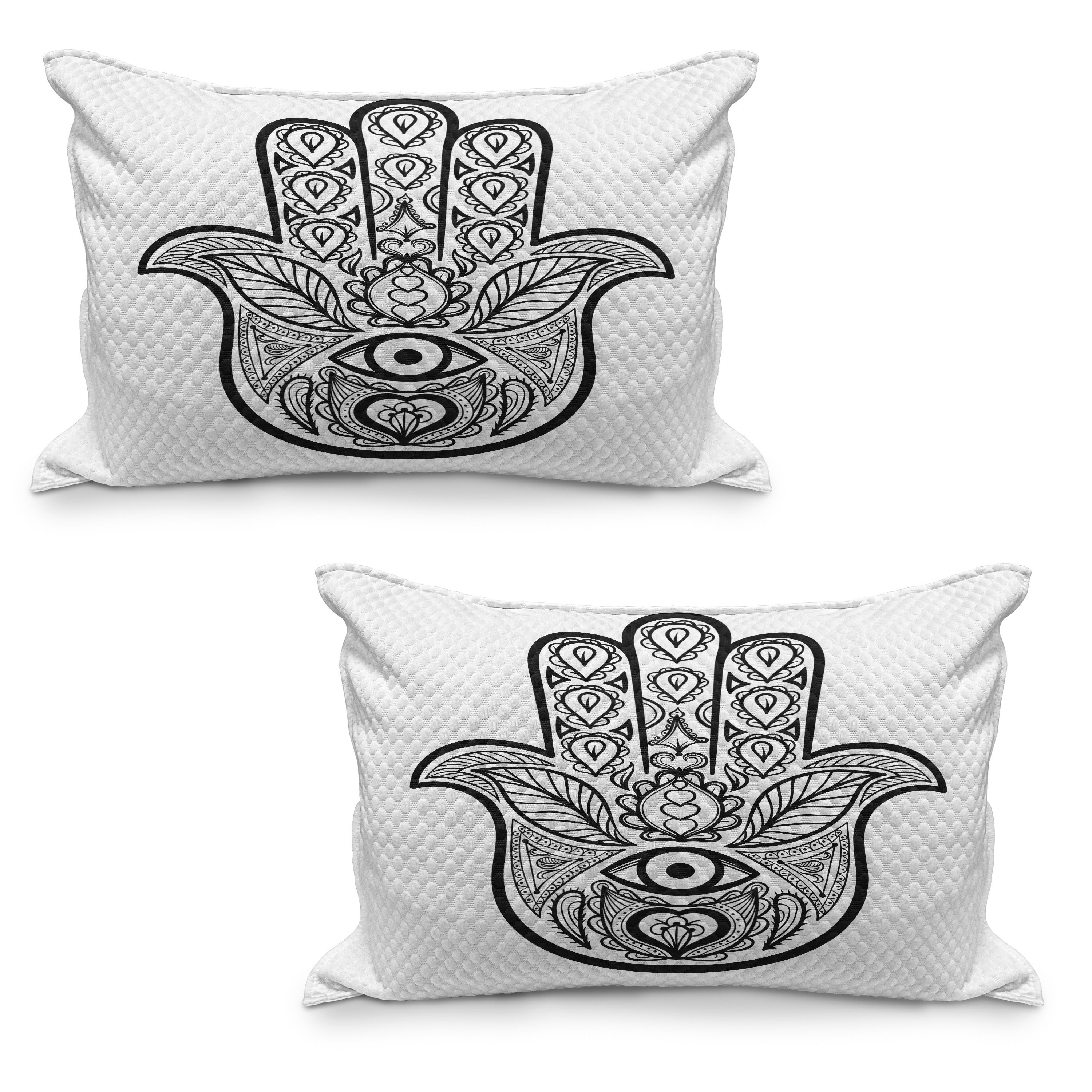 Mandala Quilted Pillowcover Set of 2, Hamsa Hand Inner Eye Image Evil ...