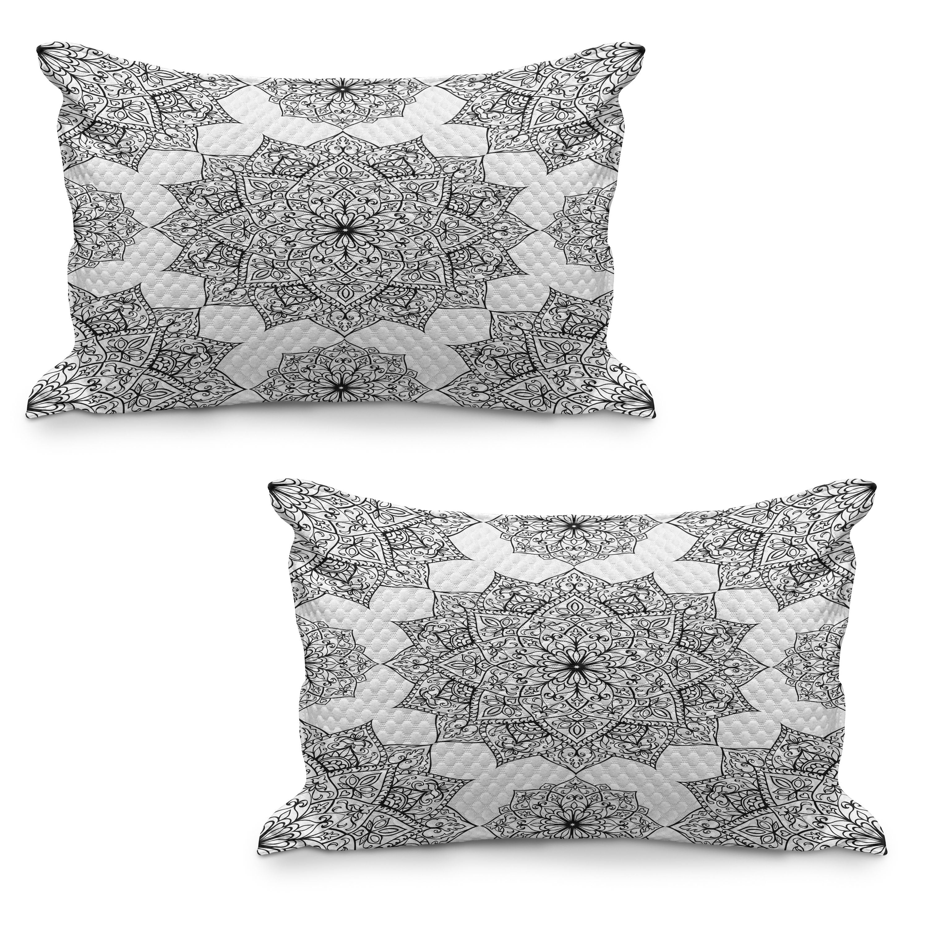 Mandala Quilted Pillowcover Set of 2, Middle Eastern Mosaic Design Secret Body and Mandala Motif ...