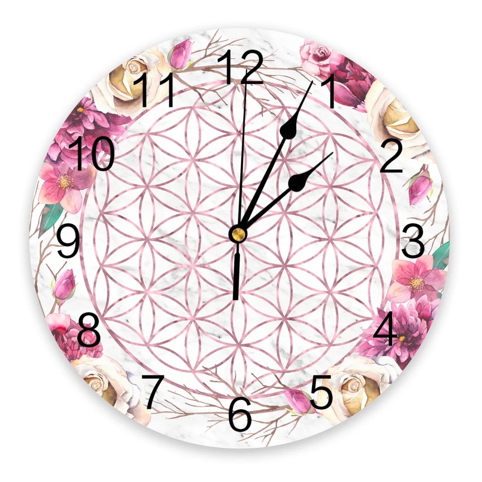 Mandala Rose Garden Wall Clock Large Modern Kitchen Dinning Round Wall ...