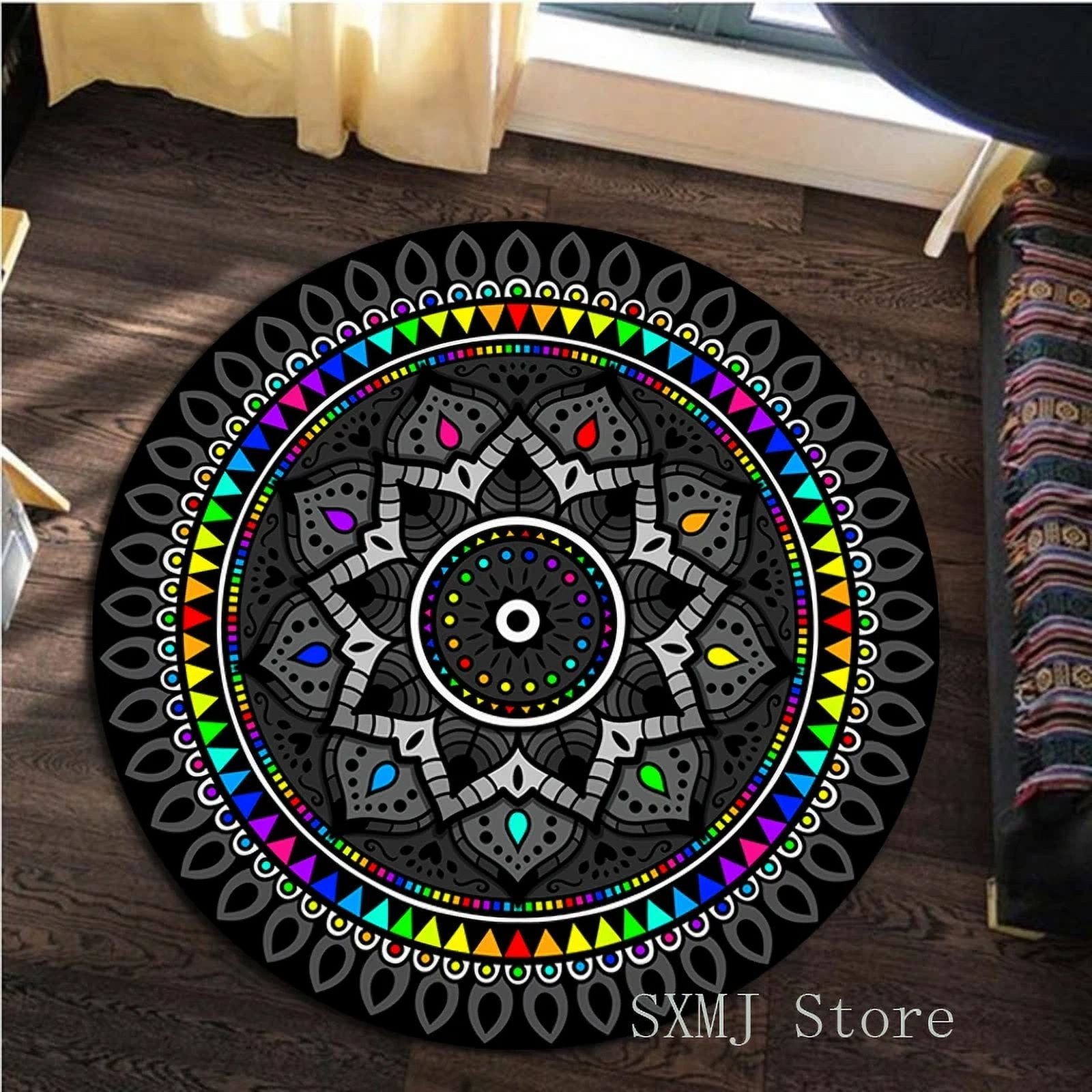 Colorful Mandala Round Carpet Area Rug Sofa Foot Pad Colorful Side ...