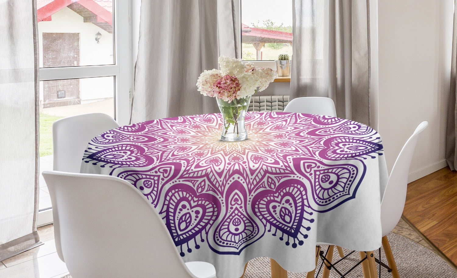 Mandala Round Tablecloth, Meditational Round Lace Inspired Element ...