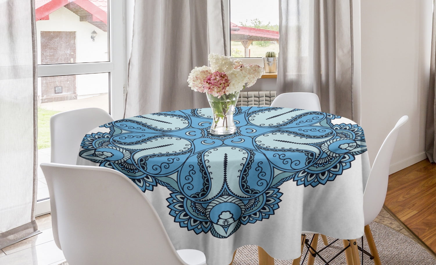 Mandala Round Tablecloth, Old Aged Artisan Occult Power with Tulip ...