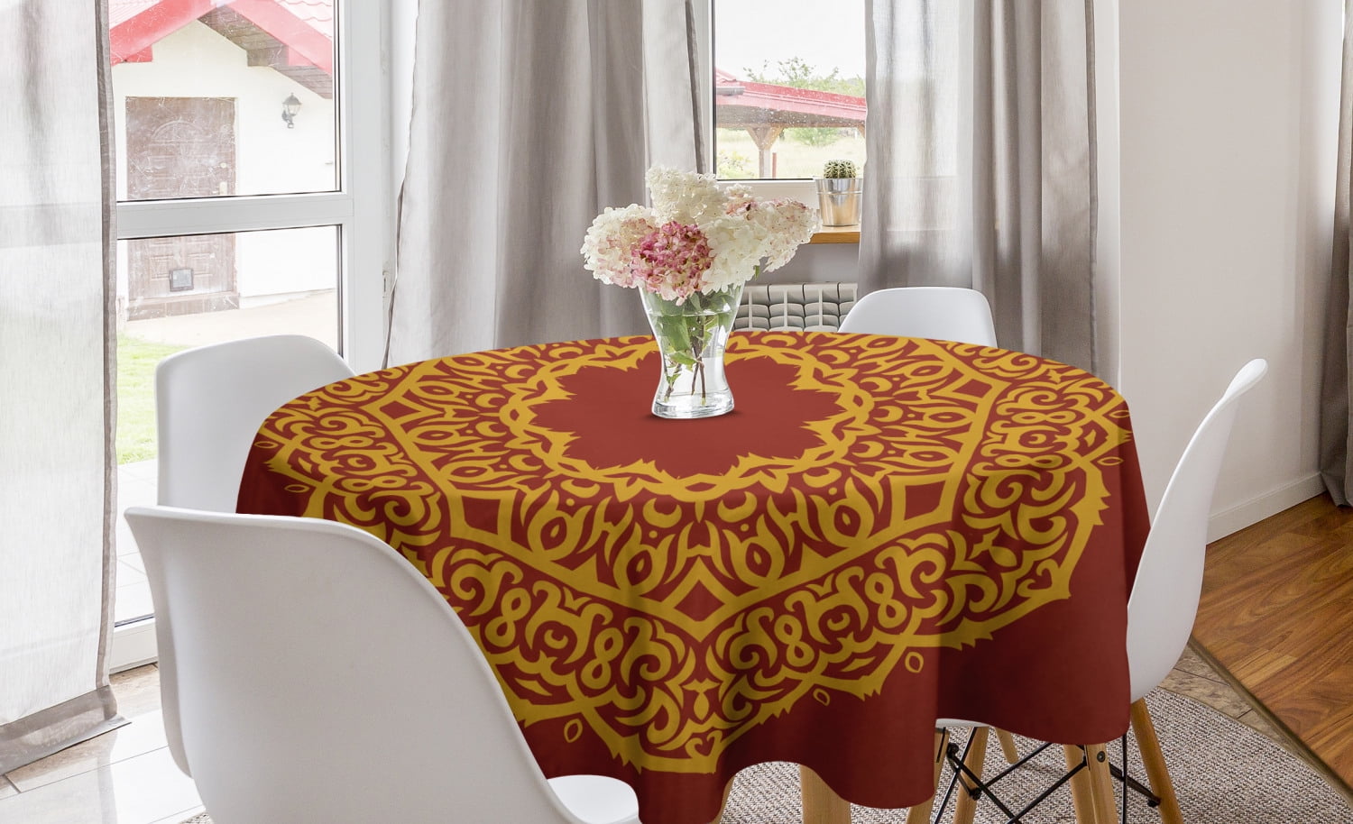 Mandala Round Tablecloth, Ornate Painting Indigenous Hippie Influences ...