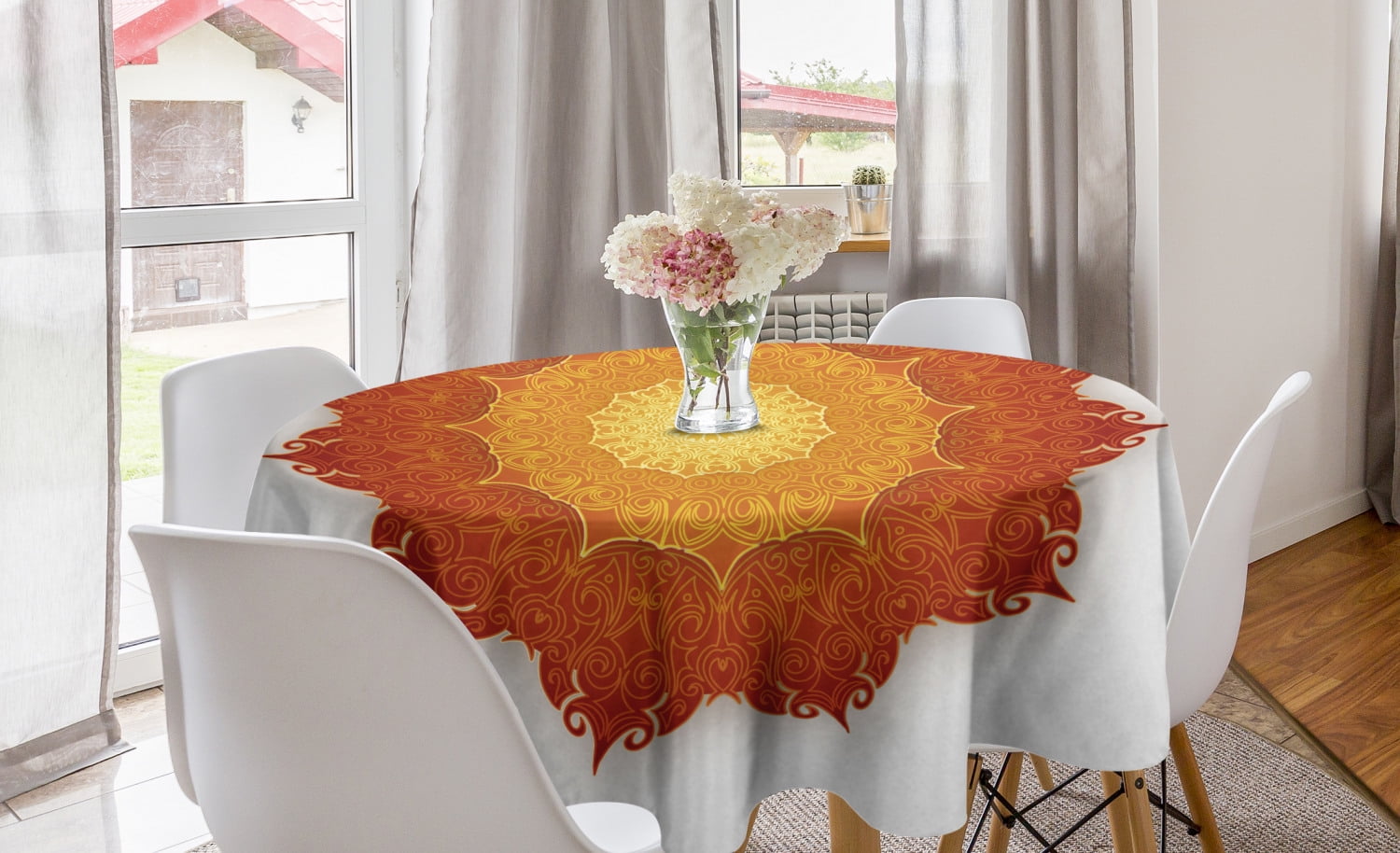 Mandala Round Tablecloth, Shadowy Cosmic Traditional Design Aboriginal ...