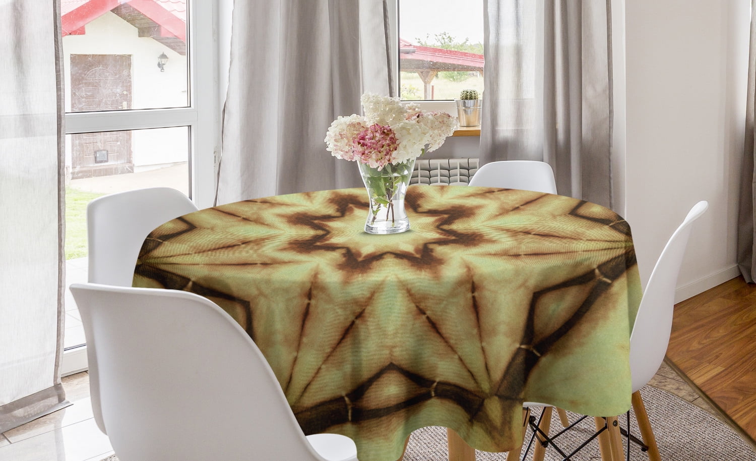 Mandala Round Tablecloth, Trippy Thai Flower Motif Dirty Grunge Smear ...