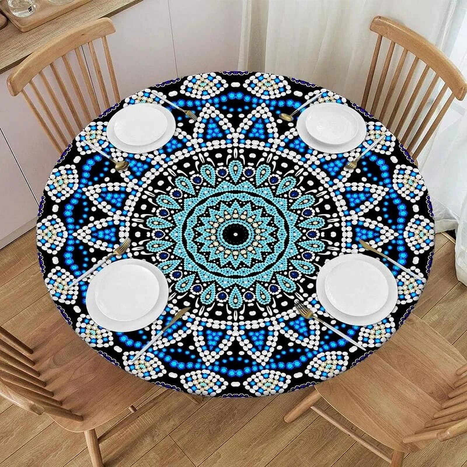 Mandala Round Tablecloth Waterproof Elastic Dining Table Decoration ...