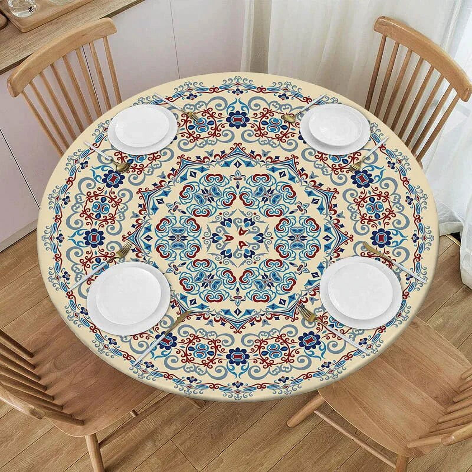 Mandala Round Tablecloth Waterproof Elastic Dining Table Decoration ...