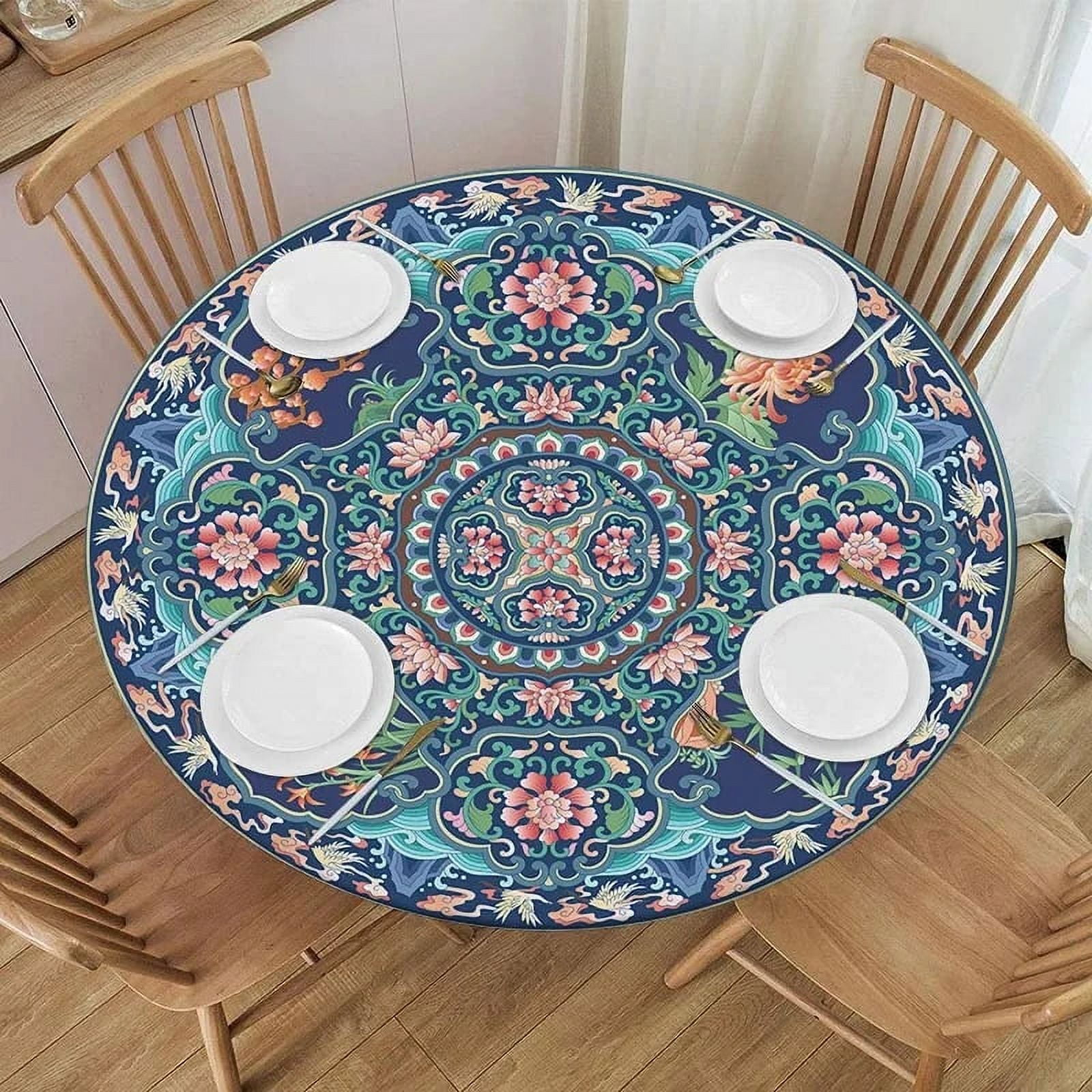 Mandala Round Tablecloth Waterproof Elastic Dining Table Decoration ...
