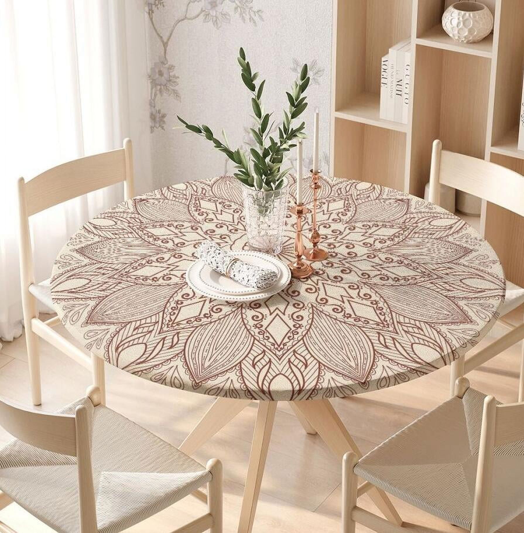 Mandala Round Tableclothes for Dining Table Boho Pattern Fitted Table ...