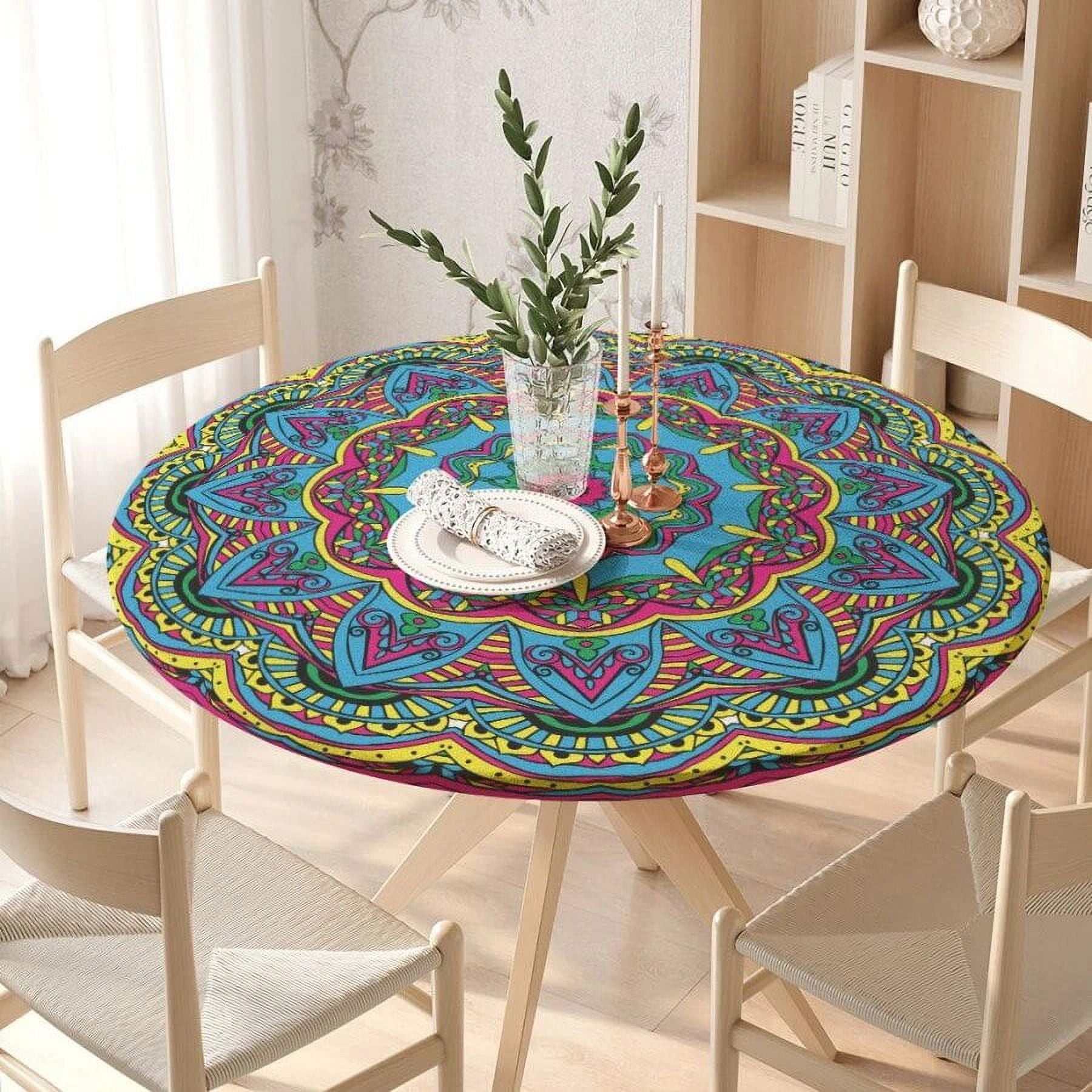 Mandala Round Tableclothes for Dining Table Boho Pattern Fitted Table ...