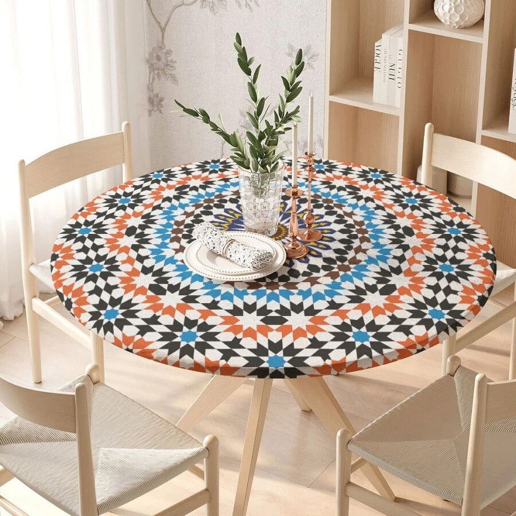 Mandala Round Tableclothes for Dining Table Boho Pattern Fitted Table ...