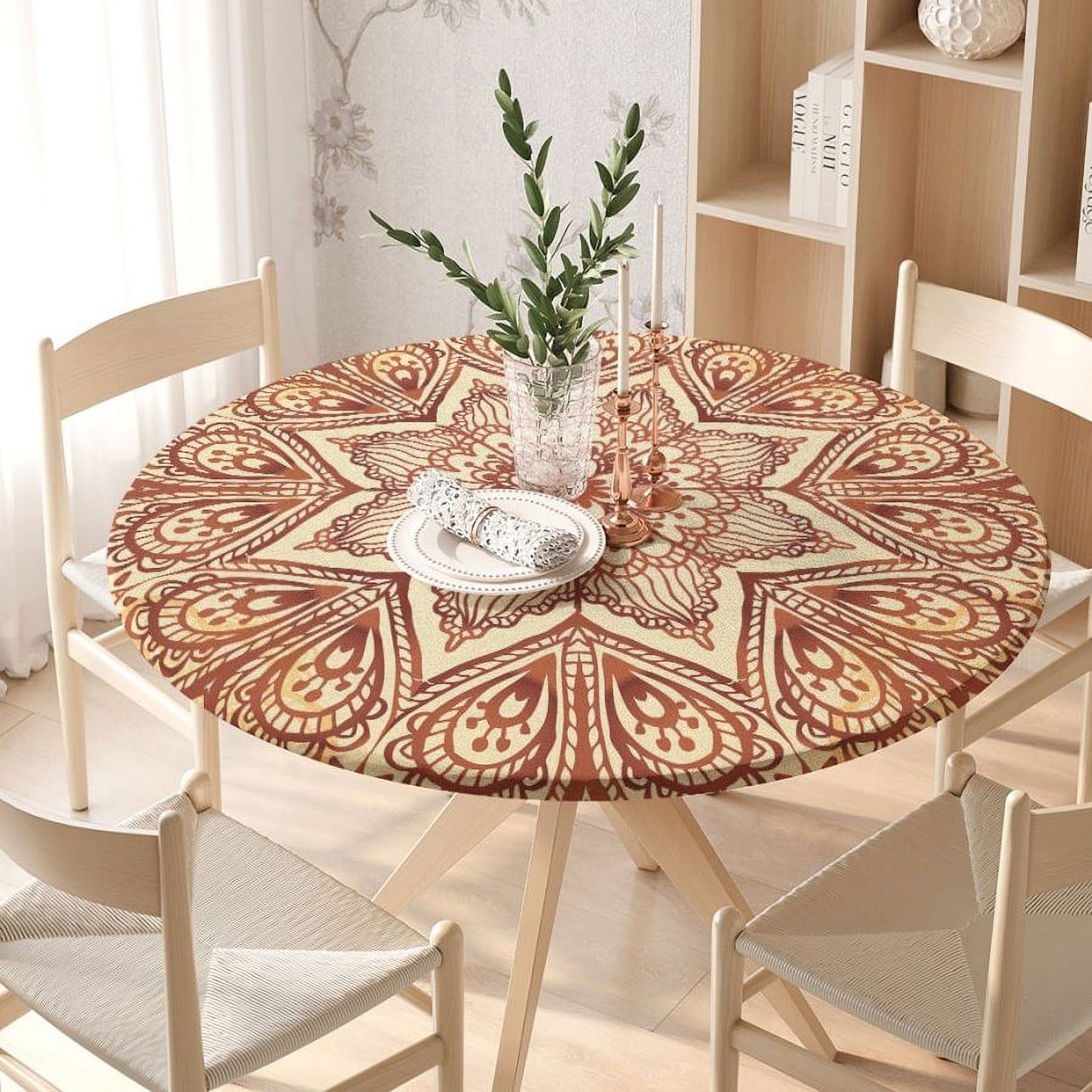Mandala Round Tableclothes for Dining Table Boho Pattern Fitted Table ...