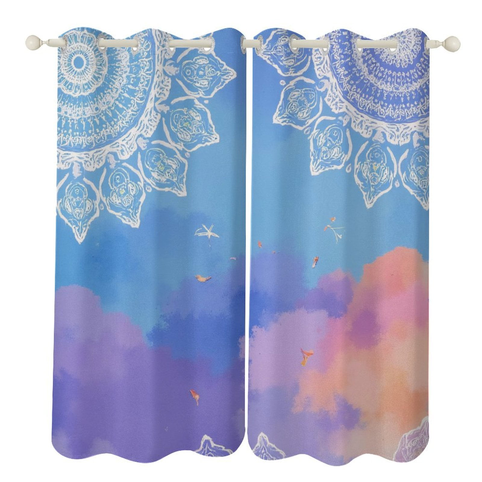 Mandala Sky with Birds 2 Panels 3D Printing Pattern Curtain for Bedroom ...