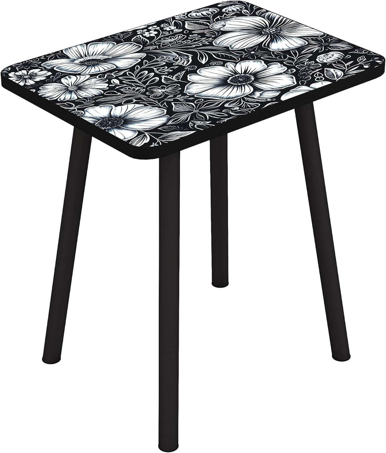 Mandala Small Rectangle End Table, Side Table with Black Flowers Finish ...