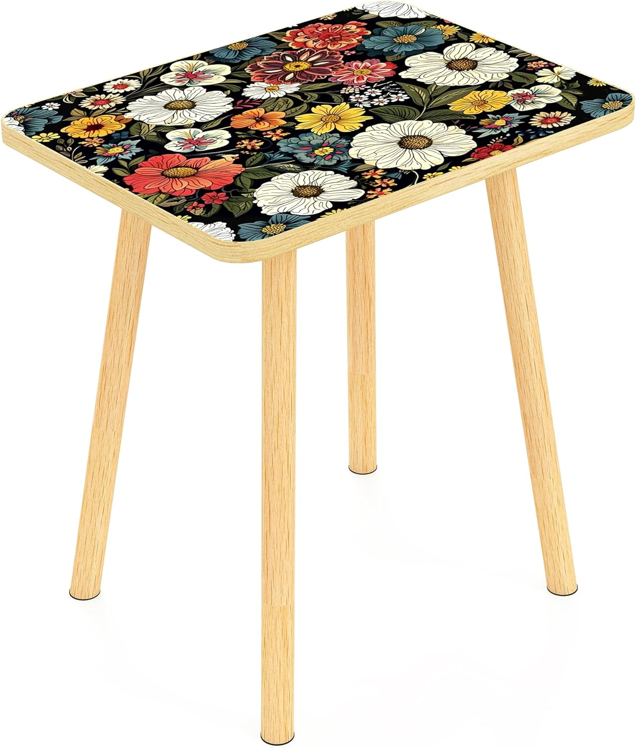 Mandala Small Rectangle End Table, Side Table with Colorful Flowers ...