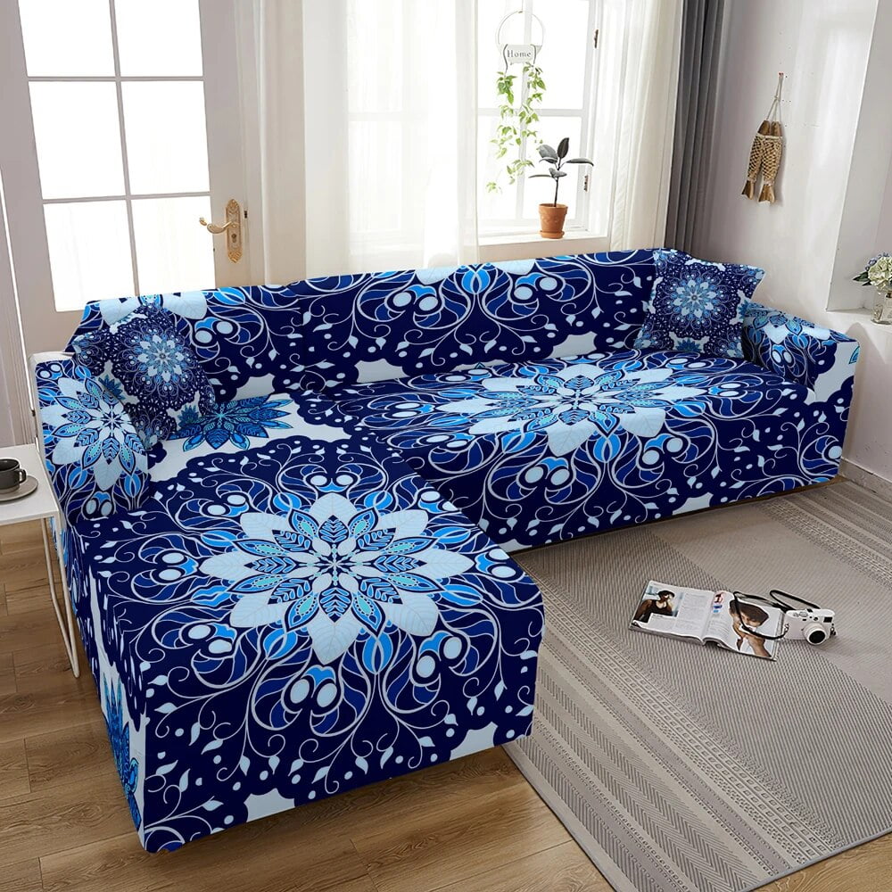 Mandala Sofa Cover Stretch 3D Flower Printed Elastic Couch Cover Case for Corner Sectional Sofa ...