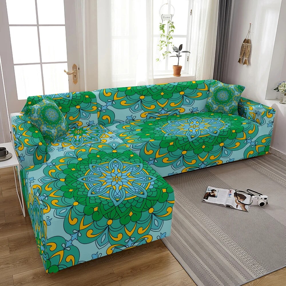 Mandala Sofa Cover Stretch 3D Flower Printed Elastic Couch Cover Case for Corner Sectional Sofa ...