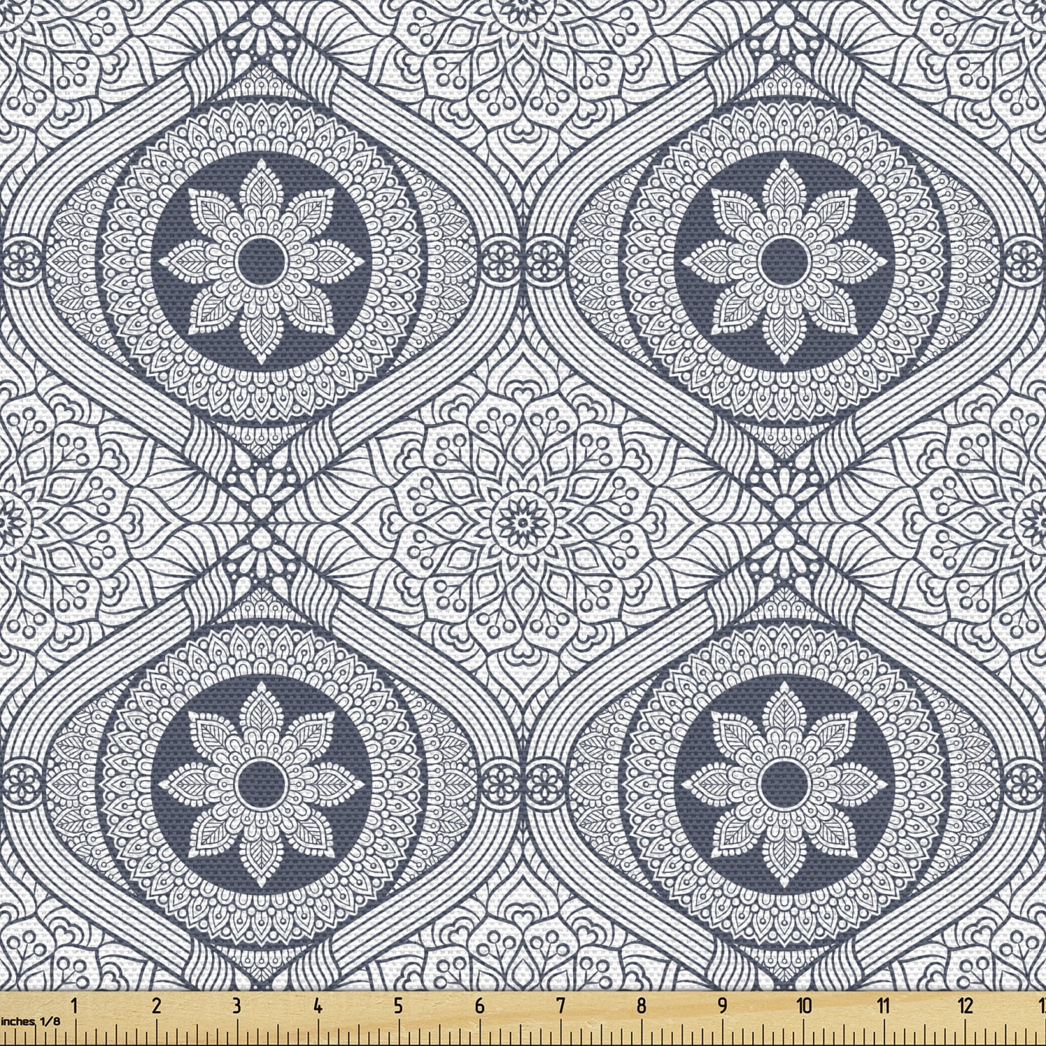 Ambesonne Mandala Fabric by the Yard Upholstery, Folk Detailed Floral ...