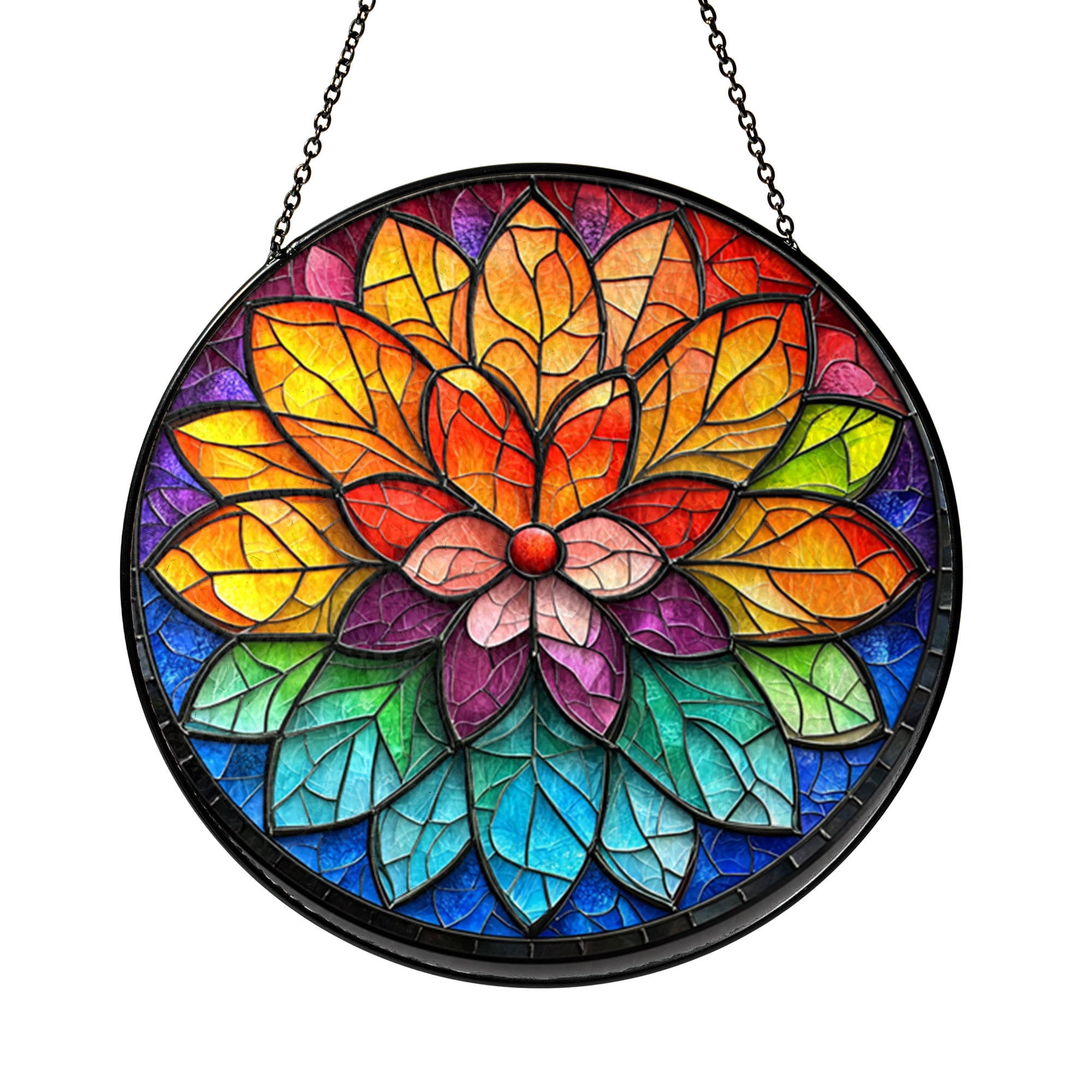 Mandala Stained Glass Suncatcher – Round Window Ornament, Geometric ...