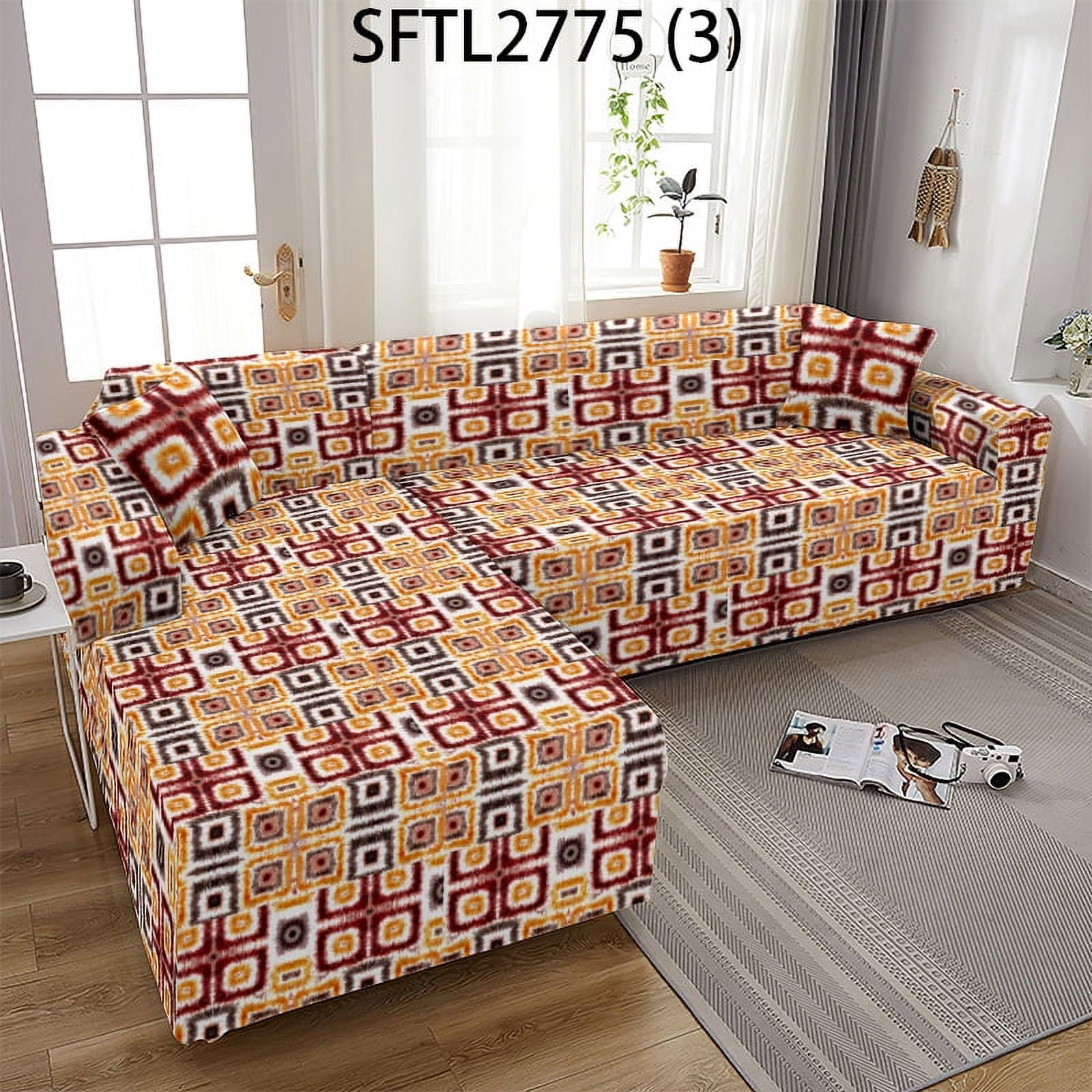 Mandala Stripe Pattern Elastic Sofa Cover Square Geometry Stretch Sofa ...