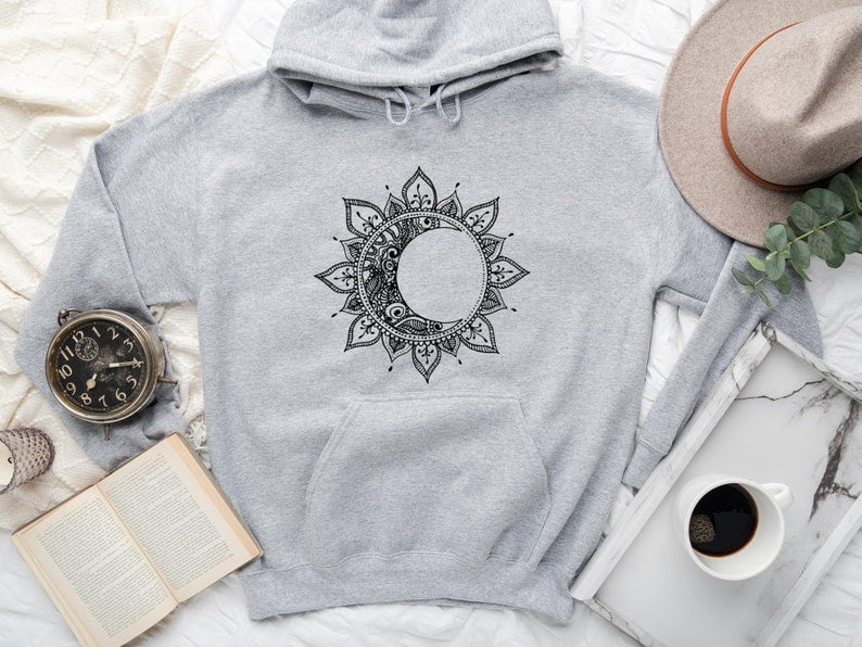 Mandala , Sun And Moon , Moon , Boho Moon Hoodie, Meditation Hoodie ...
