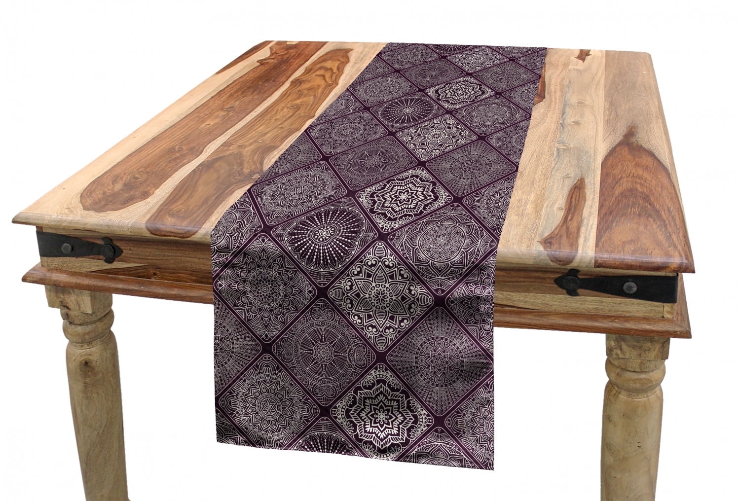 Mandala Table Runner, Old Fashioned Design with Square Frames and ...