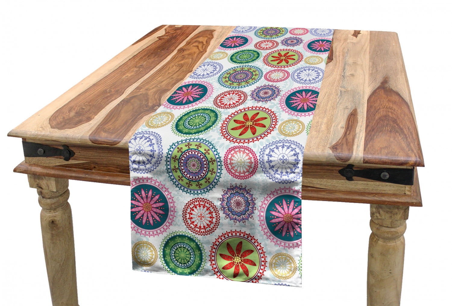 Mandala Table Runner, Ornamental Different Floral Motifs in Circular ...
