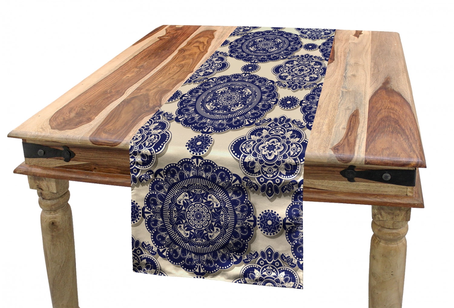 Mandala Table Runner, Ornamental Flower Pattern Shadow Effect Royal ...