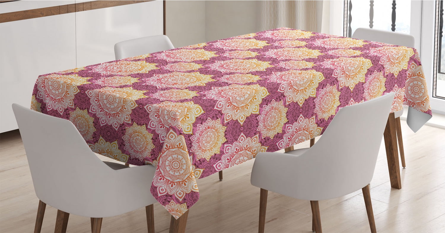 Mandala Tablecloth, Sun Look Floral Pattern with Modernistic Design ...