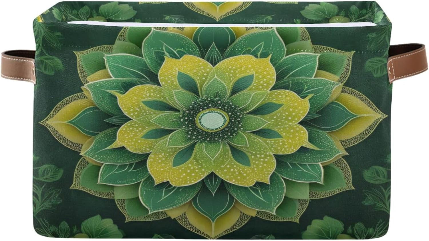Mandala Texture Green Shelf Storage Bins, Foldable Fabric Storage ...