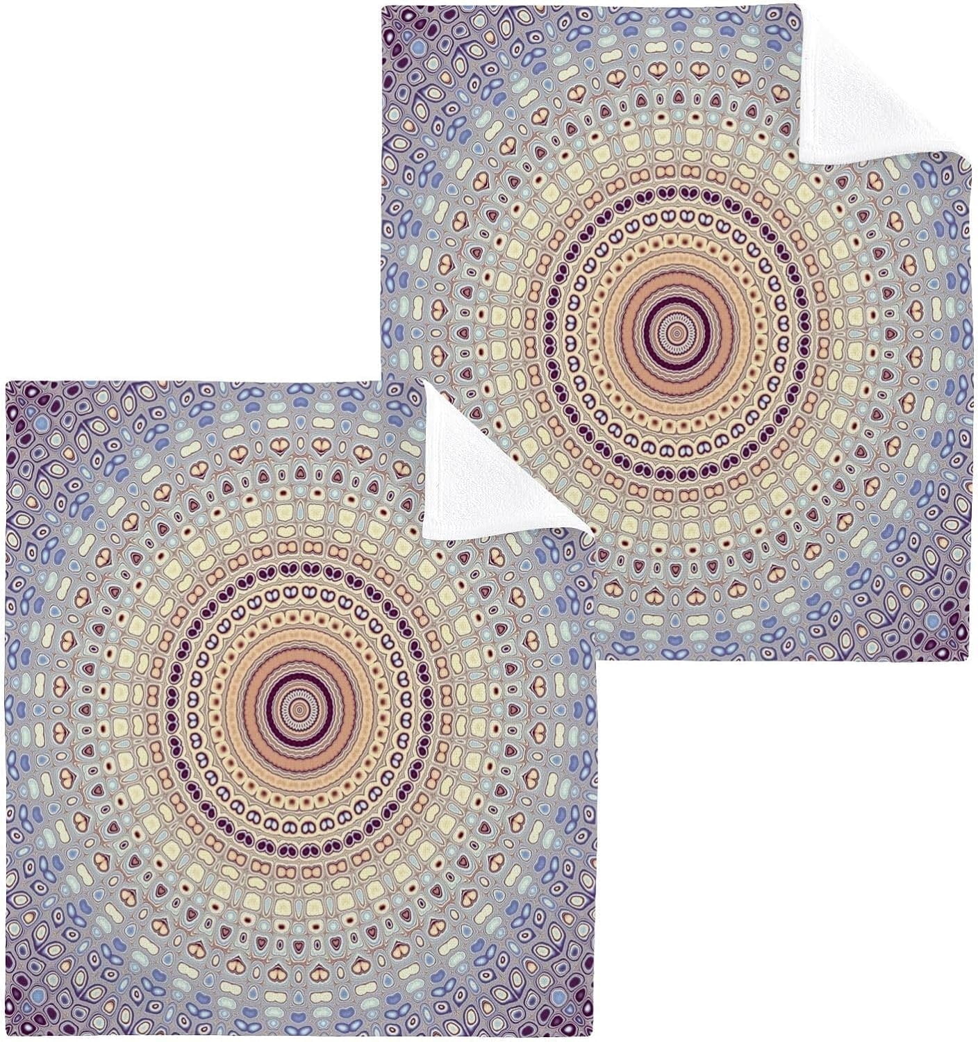 Mandala Texture Washcloth 12x12in Set, 6 Pack Absorbent Cotton Towel ...