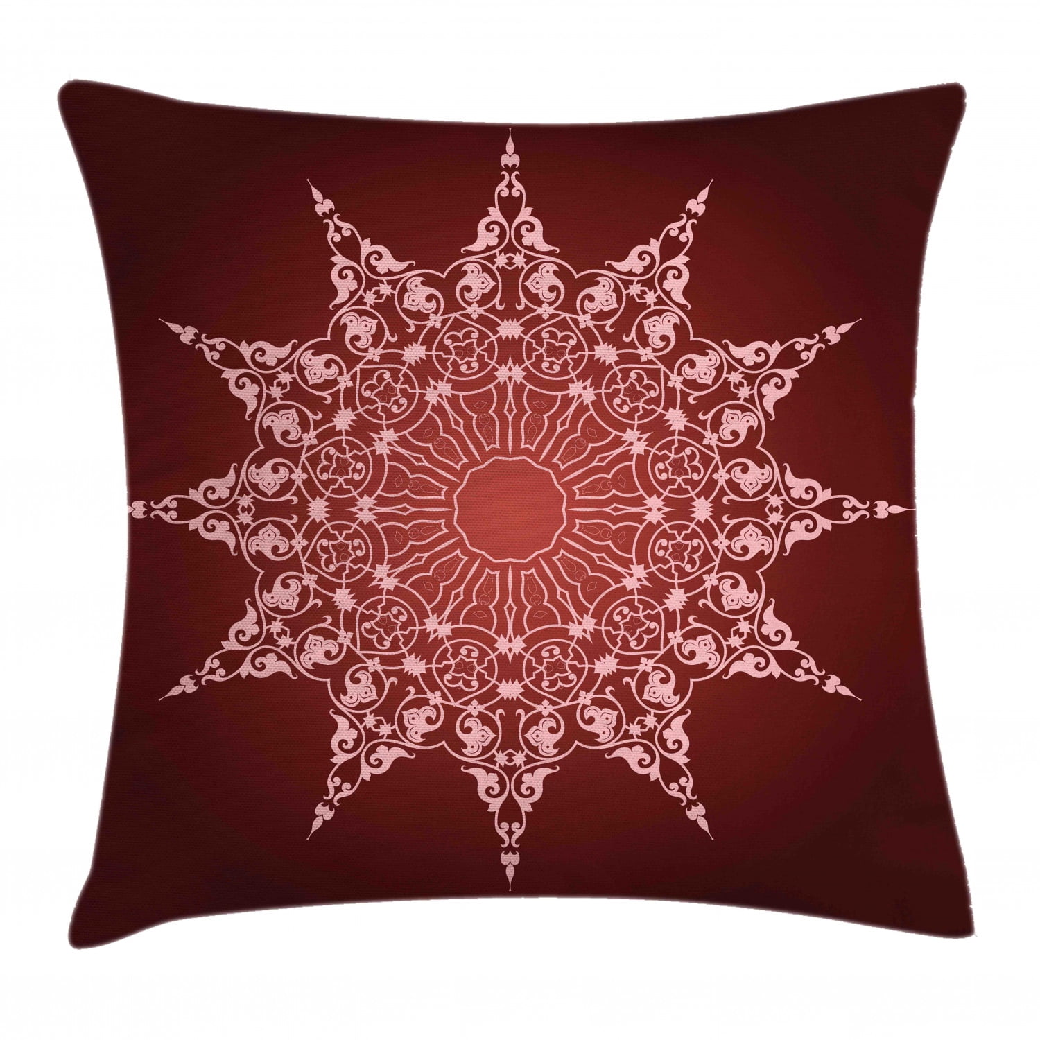 Mandala Throw Pillow Cushion Cover, Ornamental Pattern with Sun Motif ...