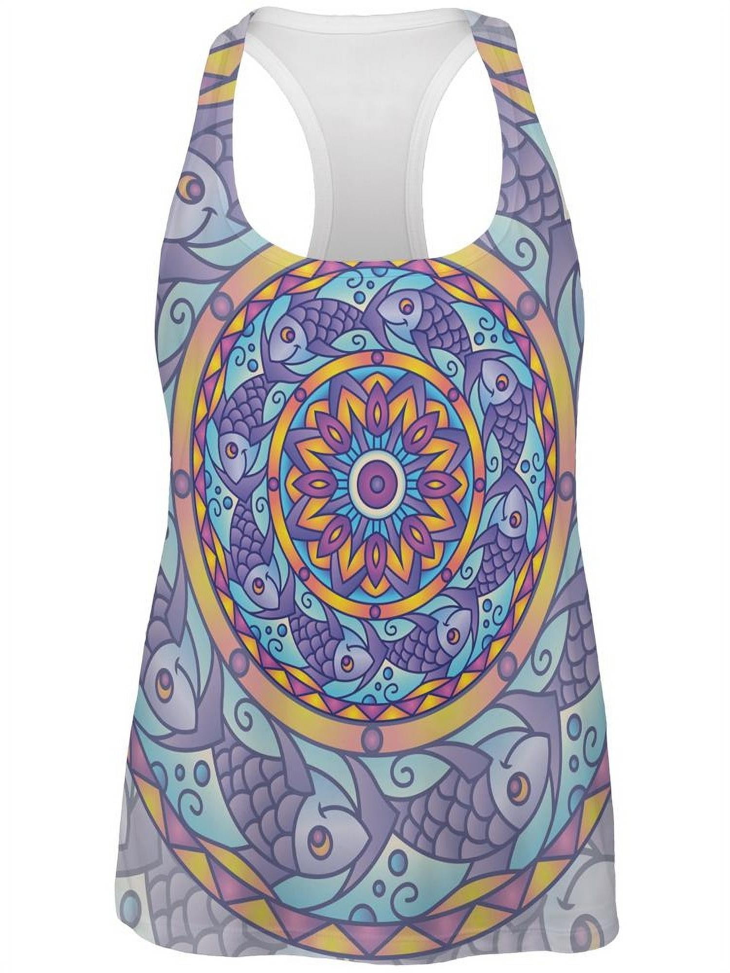 Mandala Trippy Stained Glass Fish All Over Womens Work Out Tank Top ...