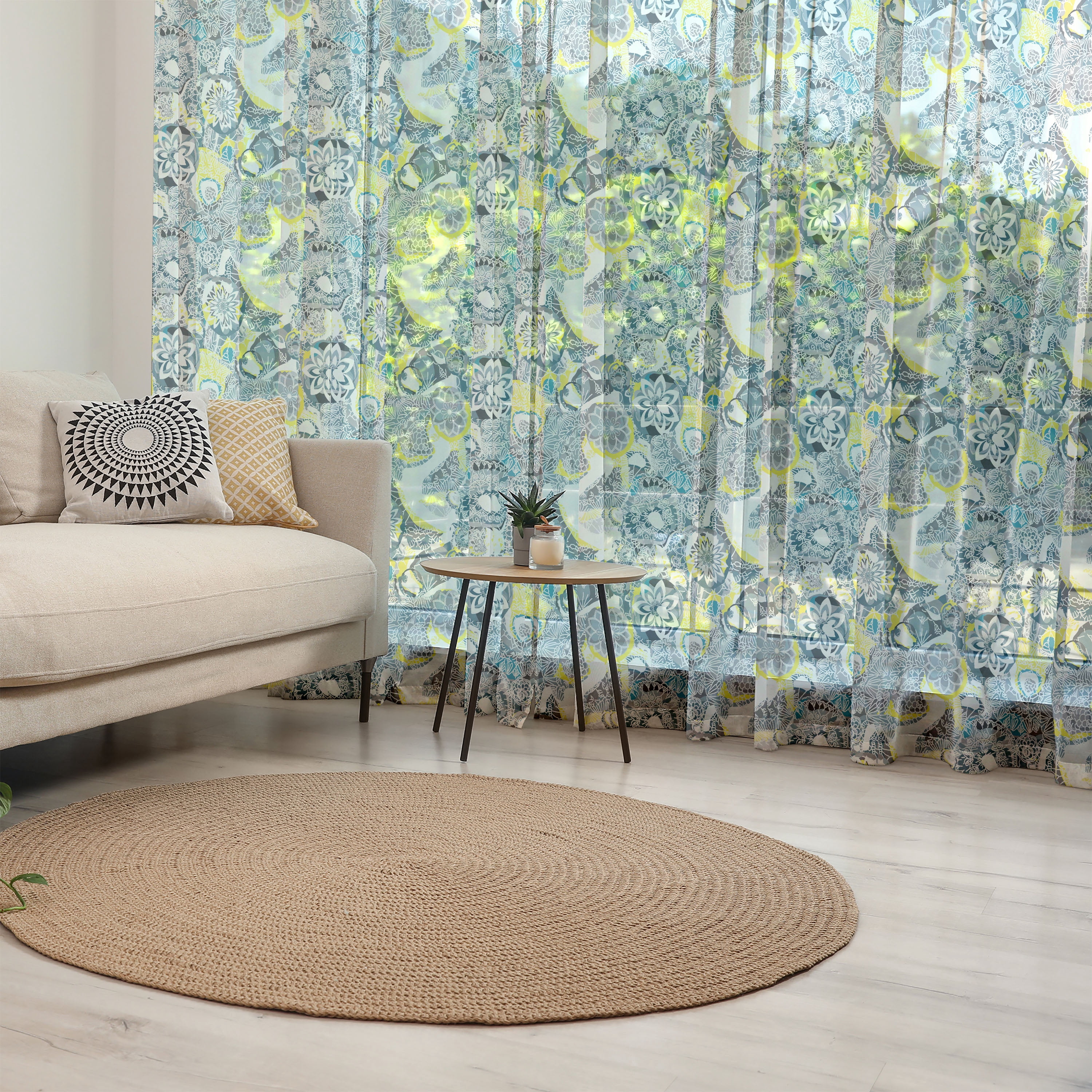Mandala Tulle Curtains with Rod Pocket, Floral Mandala Ornamental ...