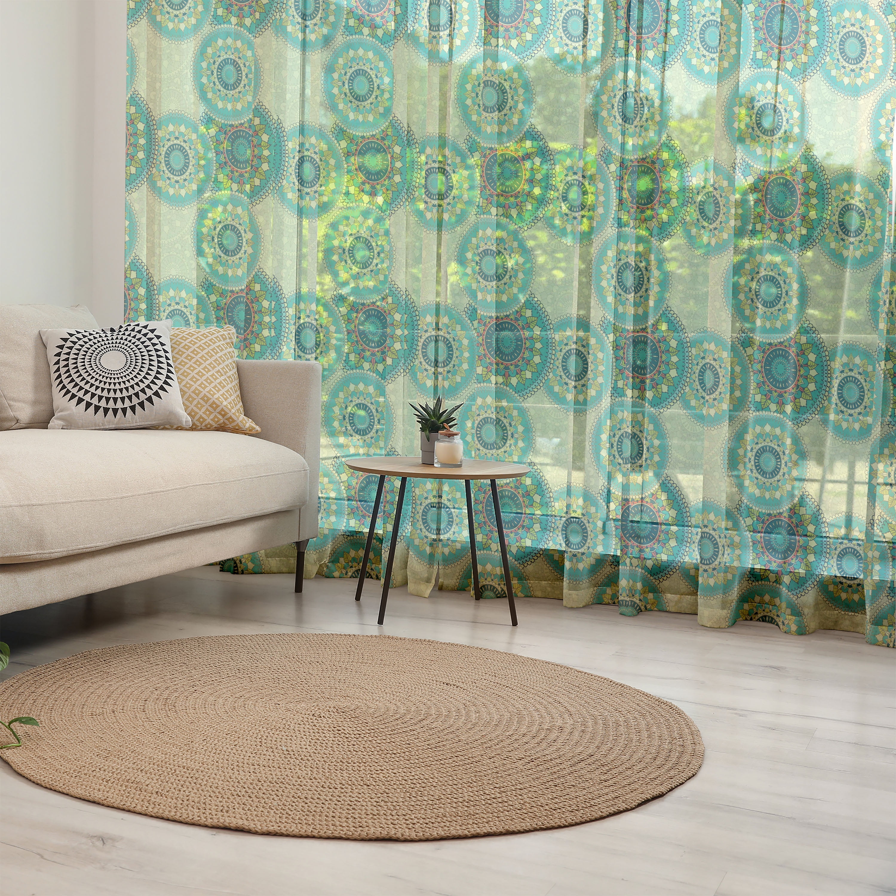 Mandala Tulle Curtains with Rod Pocket, Moroccan Culture Theme ...