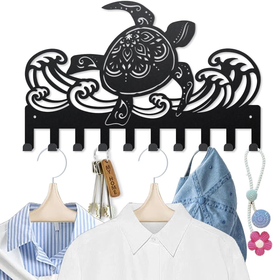 Mandala Turtle Metal Coat Hooks for Wall 15.7×9.8inch Sea Waves Wall ...