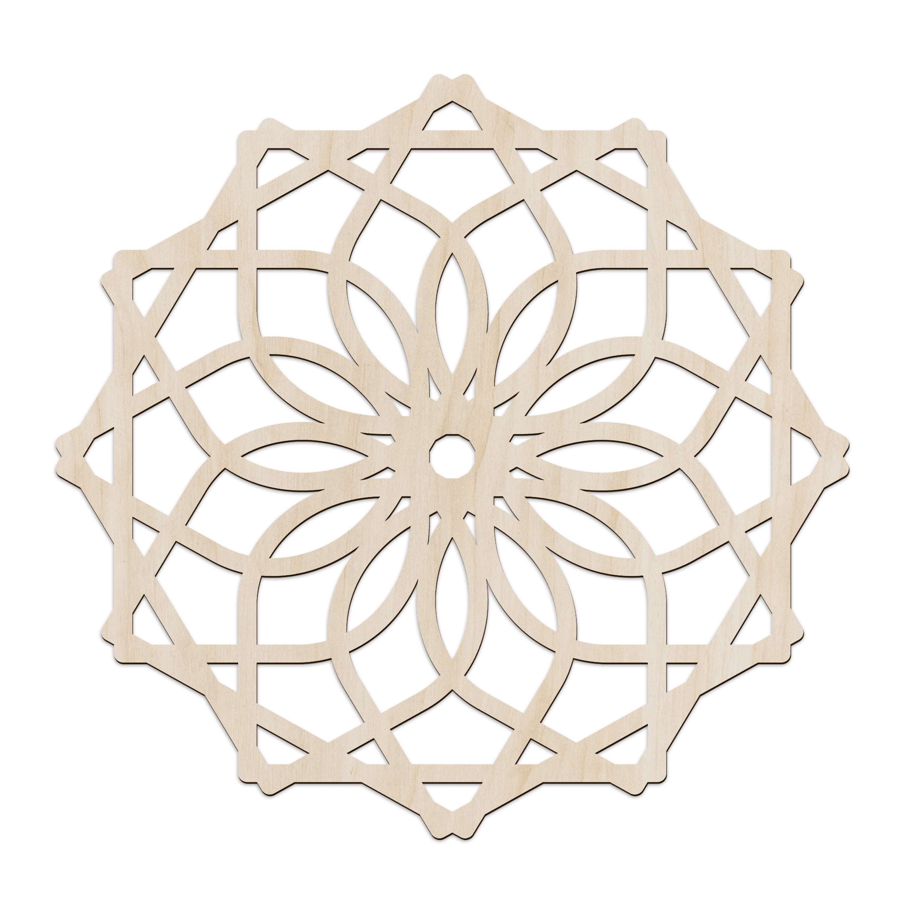 Mandala Wooden Wall Art, Flower of Life Look Geometric Mesh Grid, Birch ...