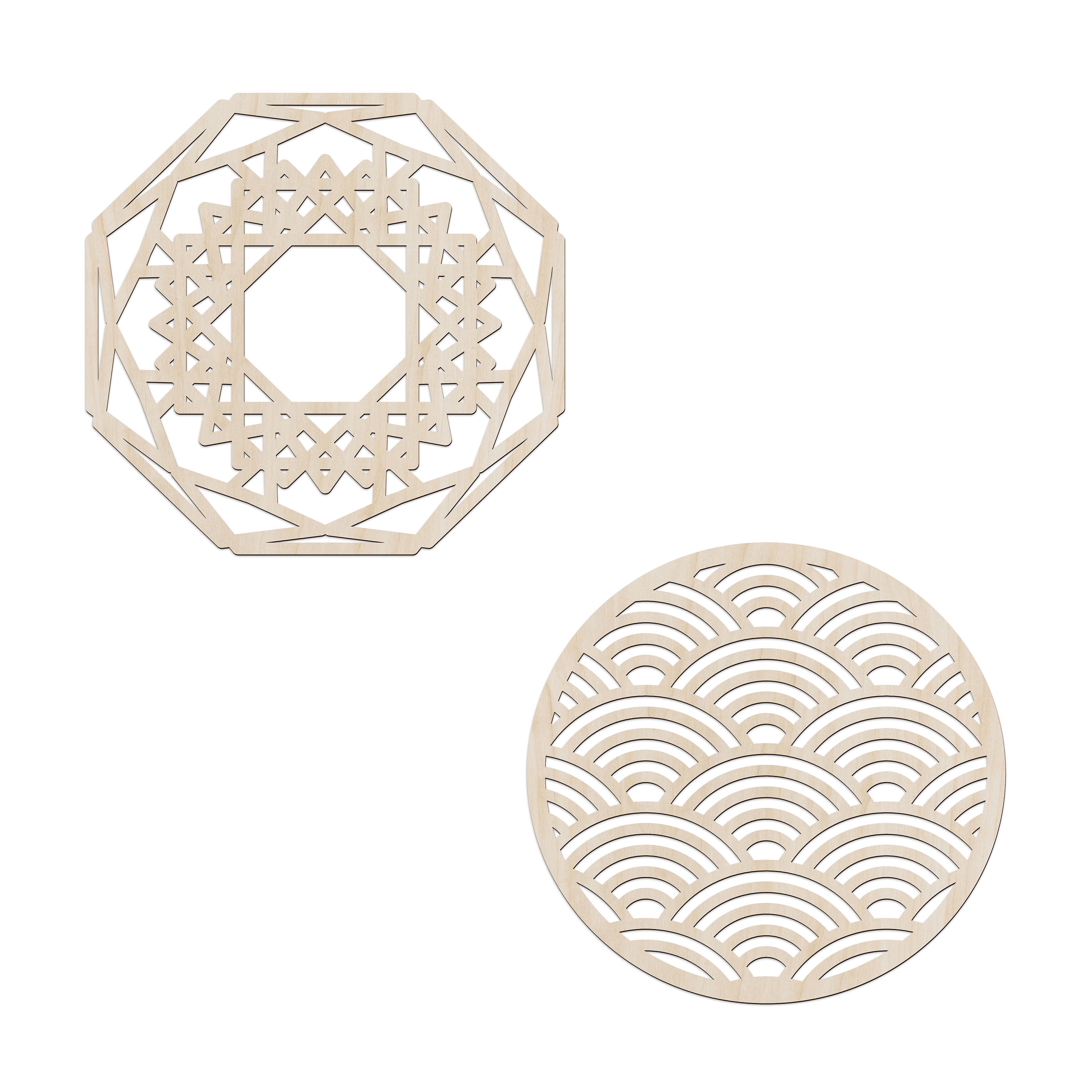 Mandala Wooden Wall Art Set of 2, Nostalgic Geometric Mesh and Squama ...