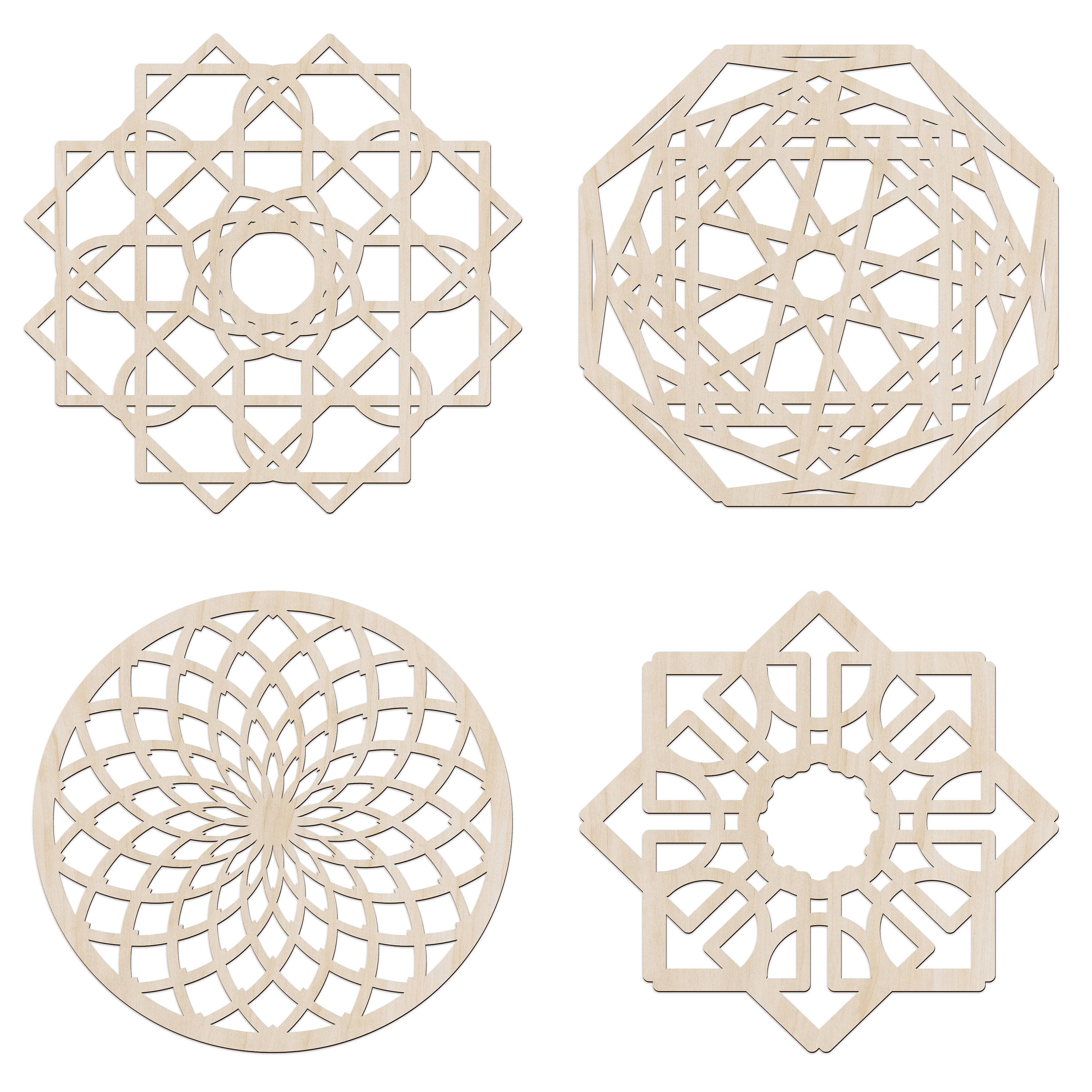 Mandala Wooden Wall Art Set of 4, Renaissance Victorian Grid Flower of ...