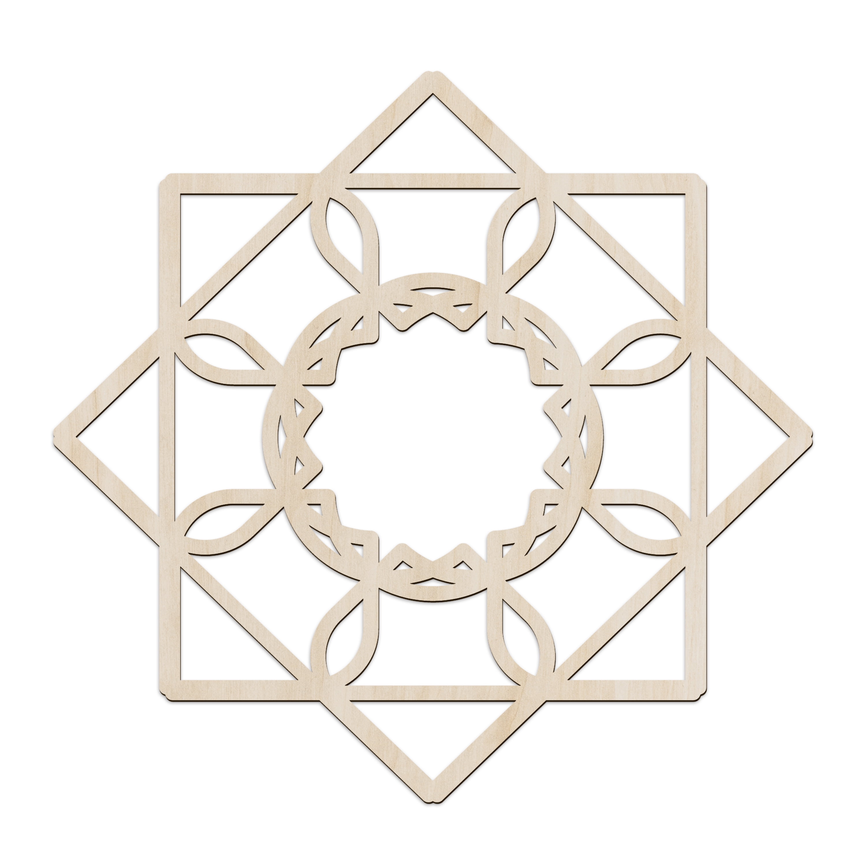 Mandala Wooden Wall Art, Simple Square Floral Petals Bloom Motif, Birch ...