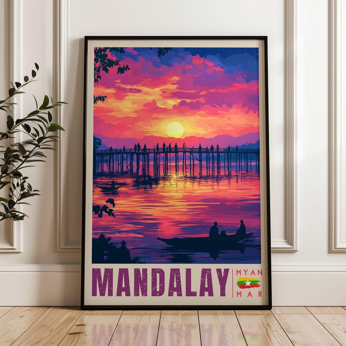 Mandalay Travel Poster - Myanmar Wall Art Print, Irrawaddy River ...