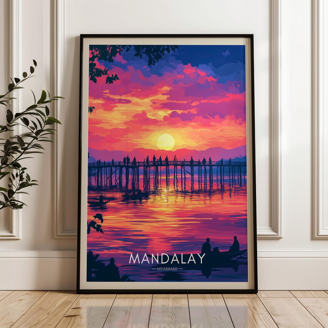 Mandalay Travel Poster - Myanmar Wall Art Print, Irrawaddy River ...